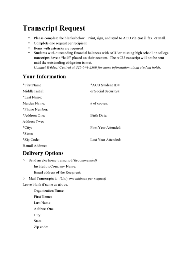 Fillable Online cdn01.acu.eduregistrarrequest-transcriptACU Transcript ...