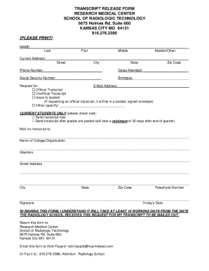 Fillable Online TRANSCRIPT RELEASE FORM. RELEASE FORM Fax Email Print - pdfFiller