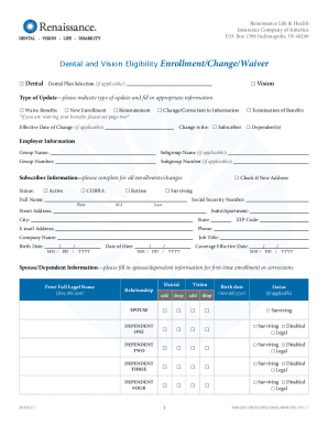 Fillable Online Renaissance Dental & Vision Employee Enroll/Change ...