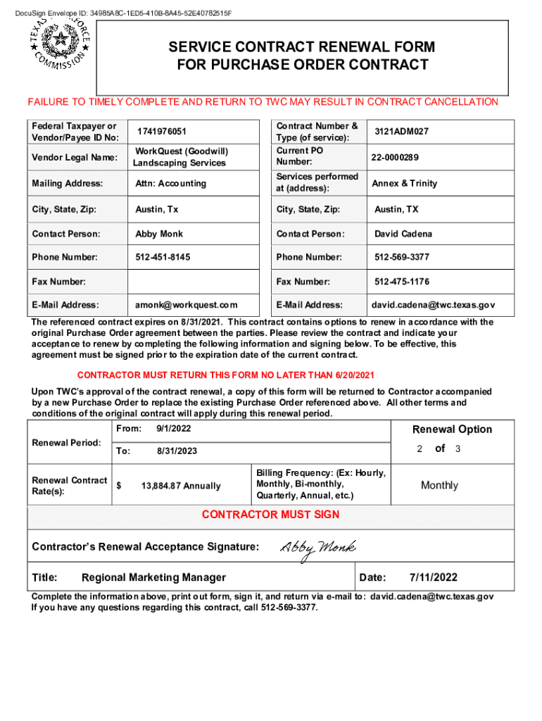 Fillable Online twc texas Does my DocuSign subscription plan automatically renew? Fax Email ...
