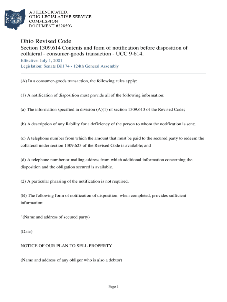 Fillable Online codes ohio Ohio Revised Code - Section 1309.614 ...