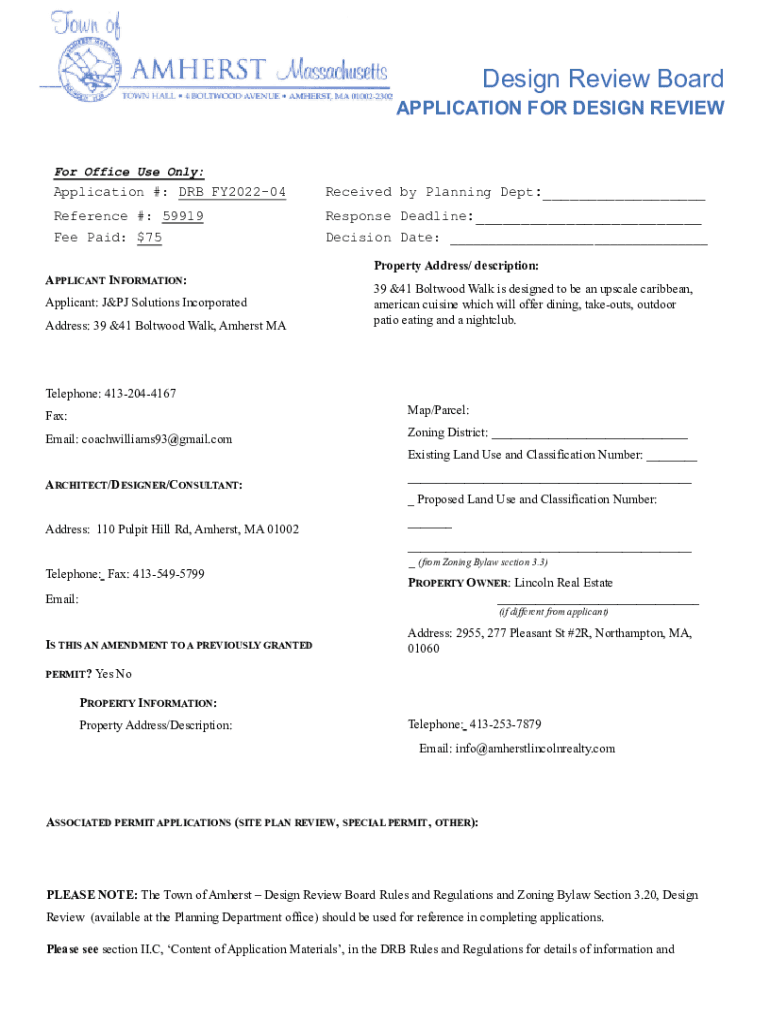 Fillable Online www.amherstma.gov52DRB-Application-Form-5-17APPLICATION ...