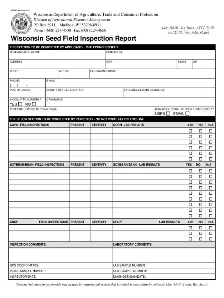 Fillable Online docs legis wisconsin Wisconsin Seed Field Inspection ...