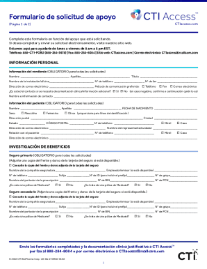 Fillable Online CTI Access Support Request Form Spanish. CTIPACRITlounge ...