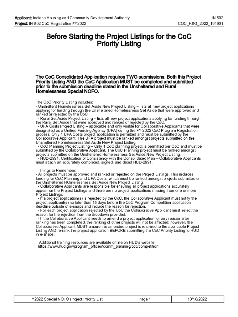 Fillable Online IHCDA: Indiana Balance of State Continuum of CareFY ...