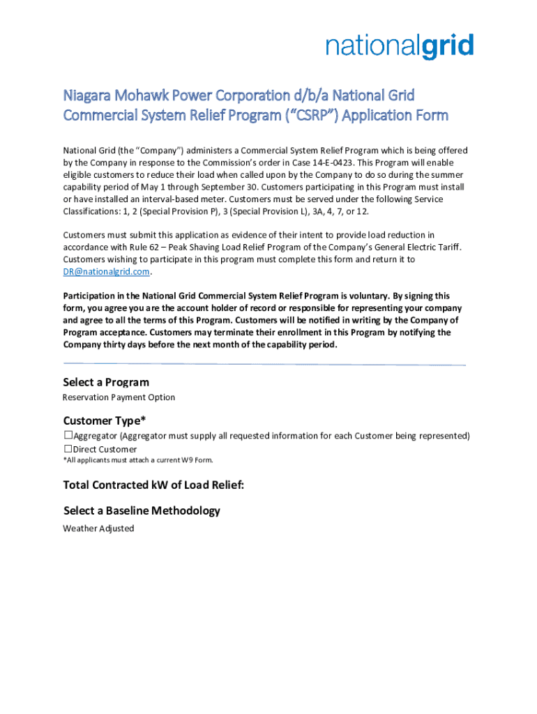 Fillable Online National Grid Commercial System Relief Program Application Form Fax Email Print ...