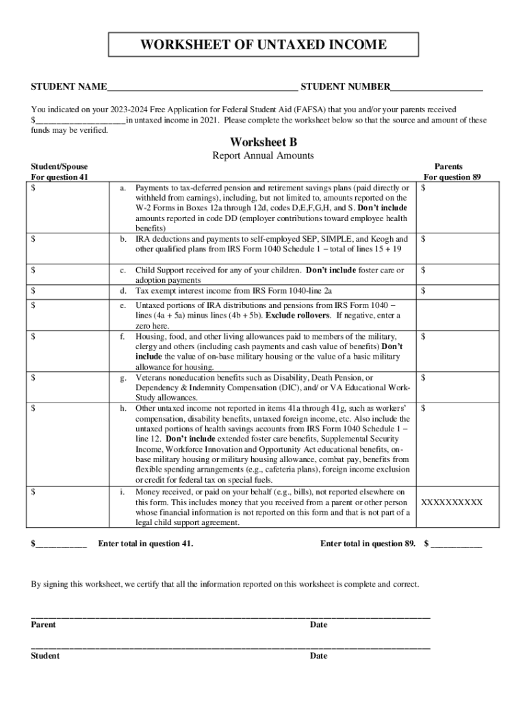 Fillable Online www.saic.edusitesdefault19-20 Untaxed Income Worksheet ...