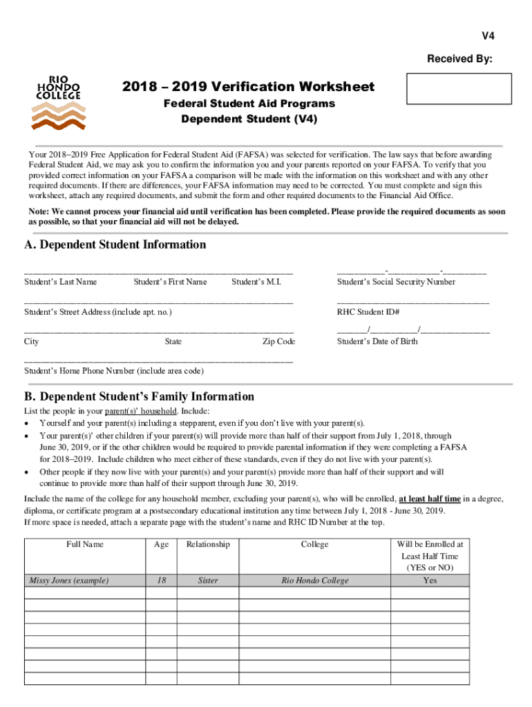 Fillable Online bowiestate.eduadmissions-and-aidfinancial-aid20182019 Verification Worksheet ...