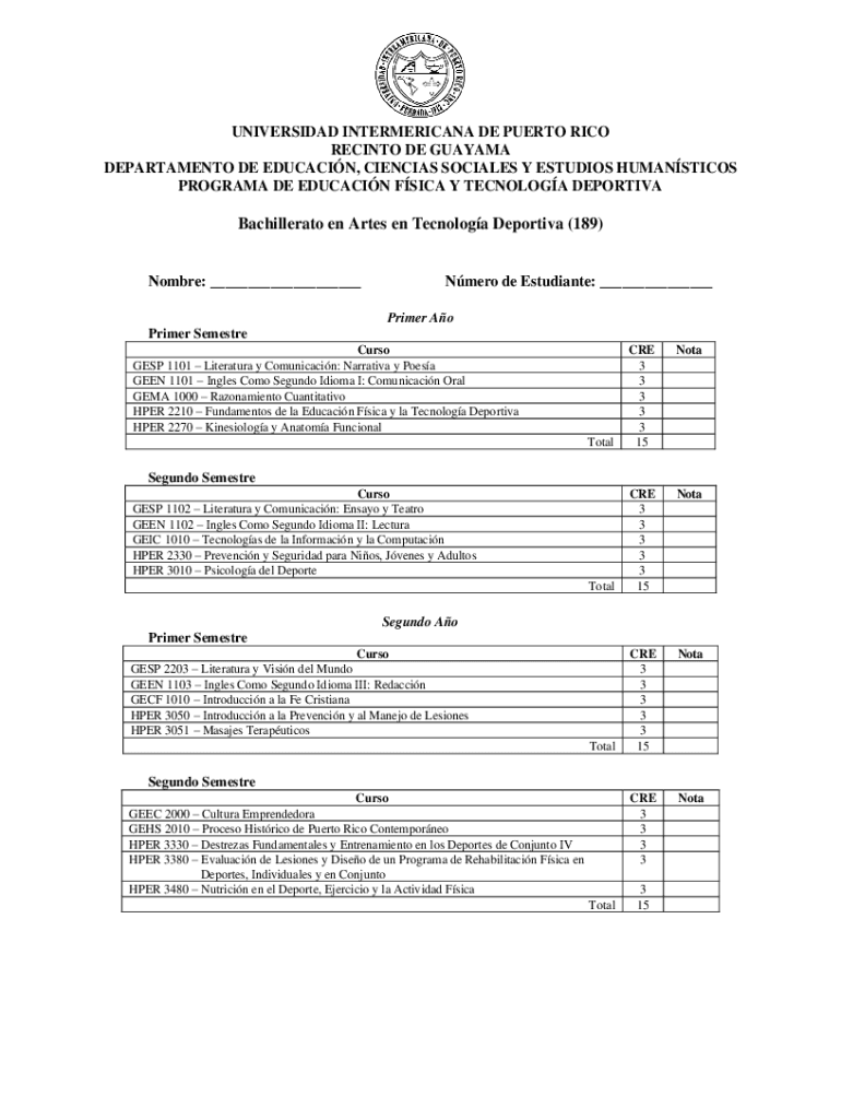 Fillable Online guayama inter Bachillerato en Artes en Tecnologa ...