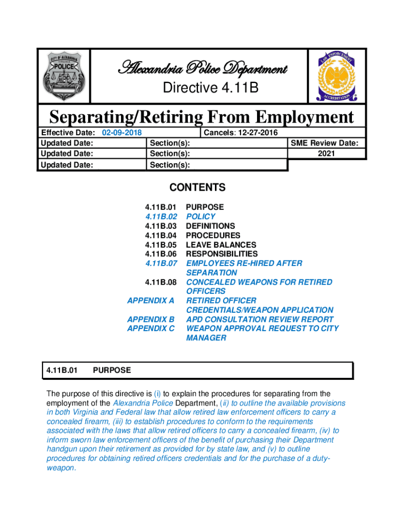 Fillable Online Alexandria Police Directive 04.11B Separating Retiring ...