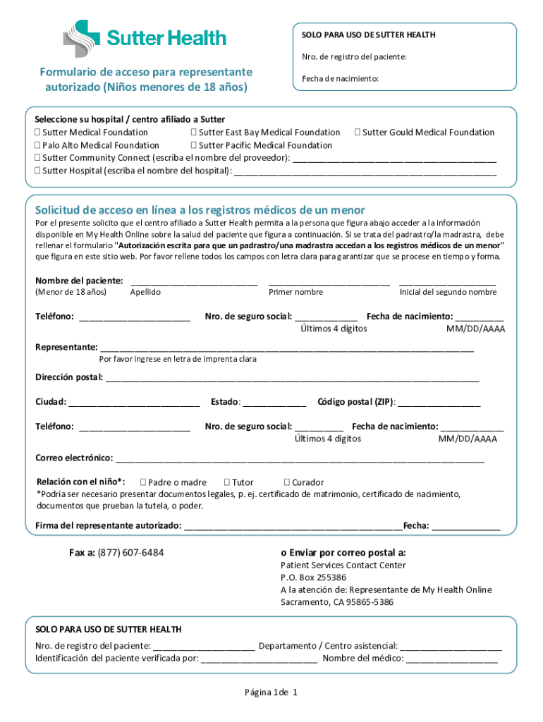 Fillable Online Formulario de acceso para representante autorizado ...