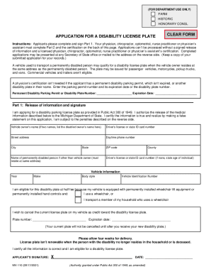 Fillable Online Application for a disability license plate MV-110 ...