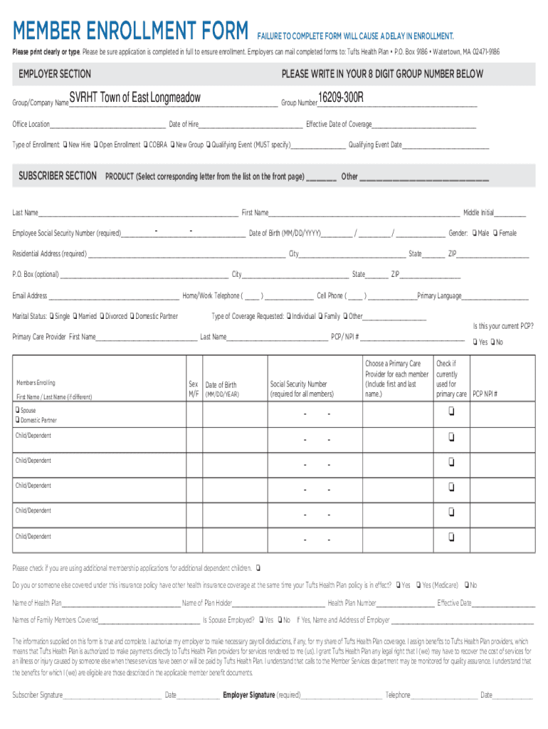 Fillable Online Fill - Free fillable WELCOME TO TUFTS HEALTH PLAN (Town ...