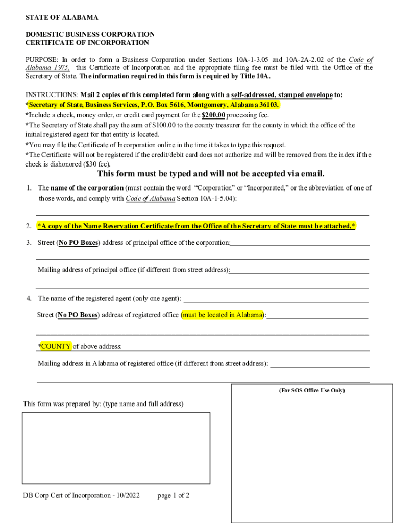 Fillable Online fill.ioSTATE-OF-ALABAMA-DOMESTIC-BUSINESSFillable STATE ...