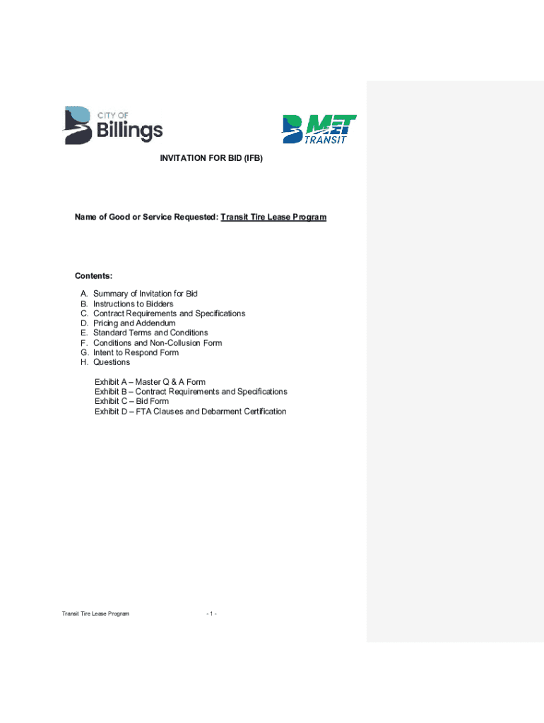 Fillable Online www.billingsmt.gov View 45111INVITATION FOR BID (IFB ...
