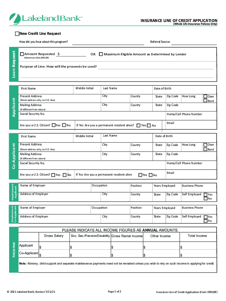 Fillable Online Insurance Line of Credit Application Fax Email Print ...