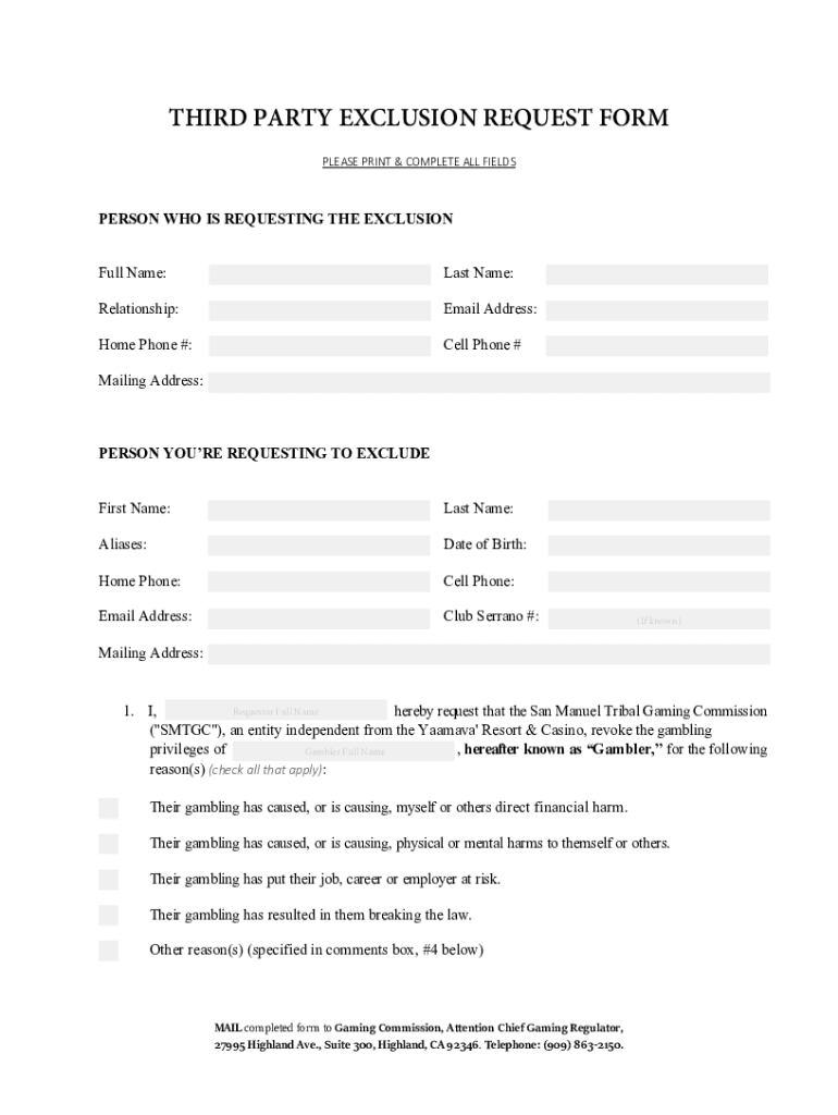 Fillable Online Third Party Exclusion Request Form Fax Email Print - pdfFiller