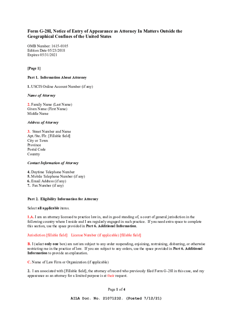 Fillable Online G-28I Fax Email Print - pdfFiller