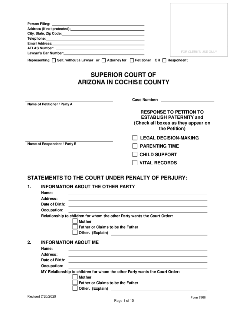 Fillable Online RESPONSE TO PETITION TO ESTABLISH PATERNITY and (Check ...