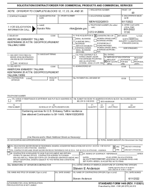 Fillable Online Standard Form 1449 - Solicitation/Contract/Order for ...
