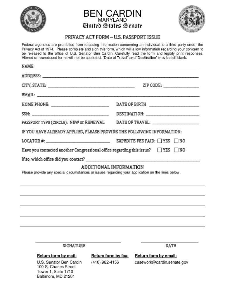 Fillable Online Privacy Act Form - US Passport Issue Fax Email Print ...