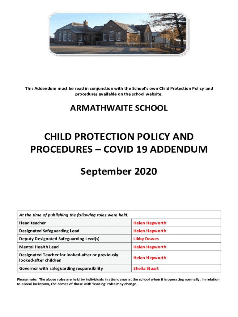 Fillable Online Addendum to School Child Protection Policy - North ...