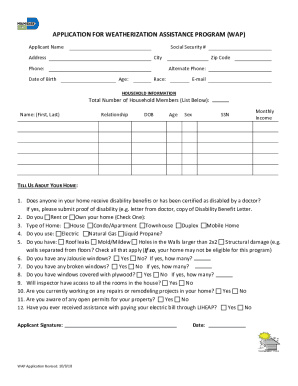 Fillable Online APPLICATION FOR WEATHERIZATION ASSISTANCE PROGRAM (WAP ...