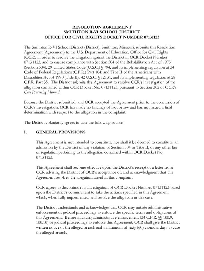 Fillable Online www2 ed Smithton R-VI School District (PDF). Resolution Agreement Fax Email ...