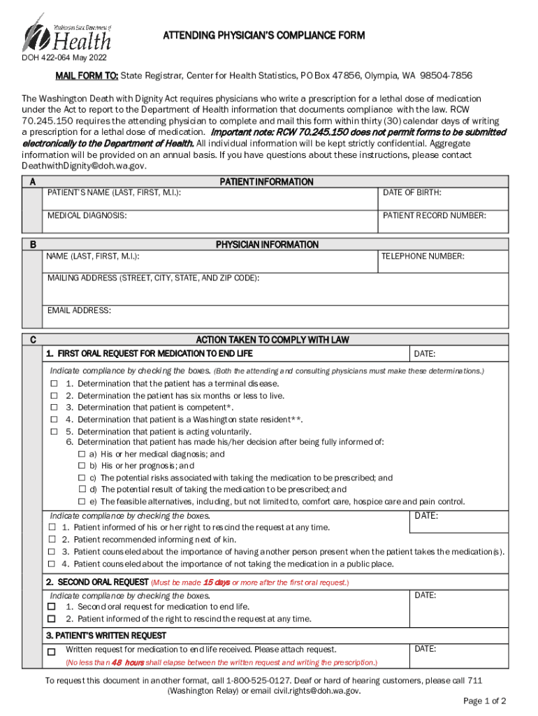 Fillable Online doh wa attending physician's compliance form Fax Email ...
