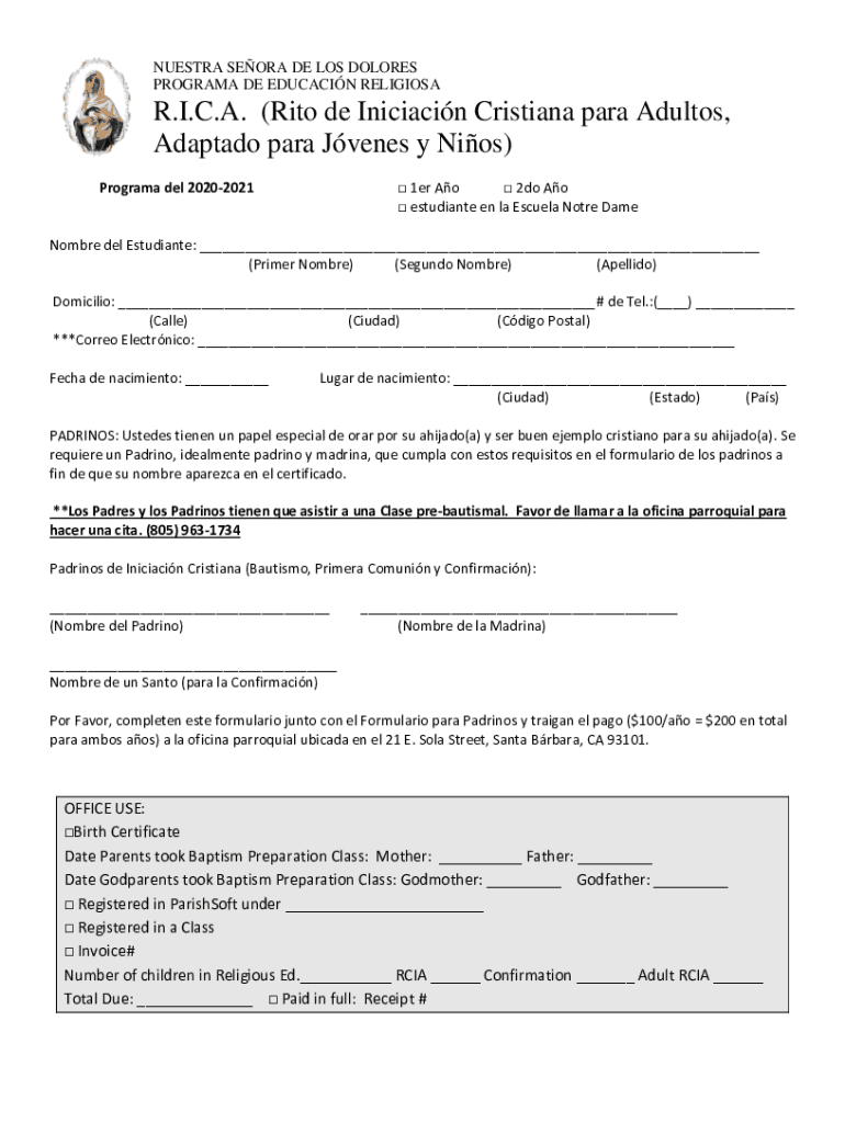 Fillable Online R.I.C.A. (Rito de Iniciacin Cristiana para Adultos ...