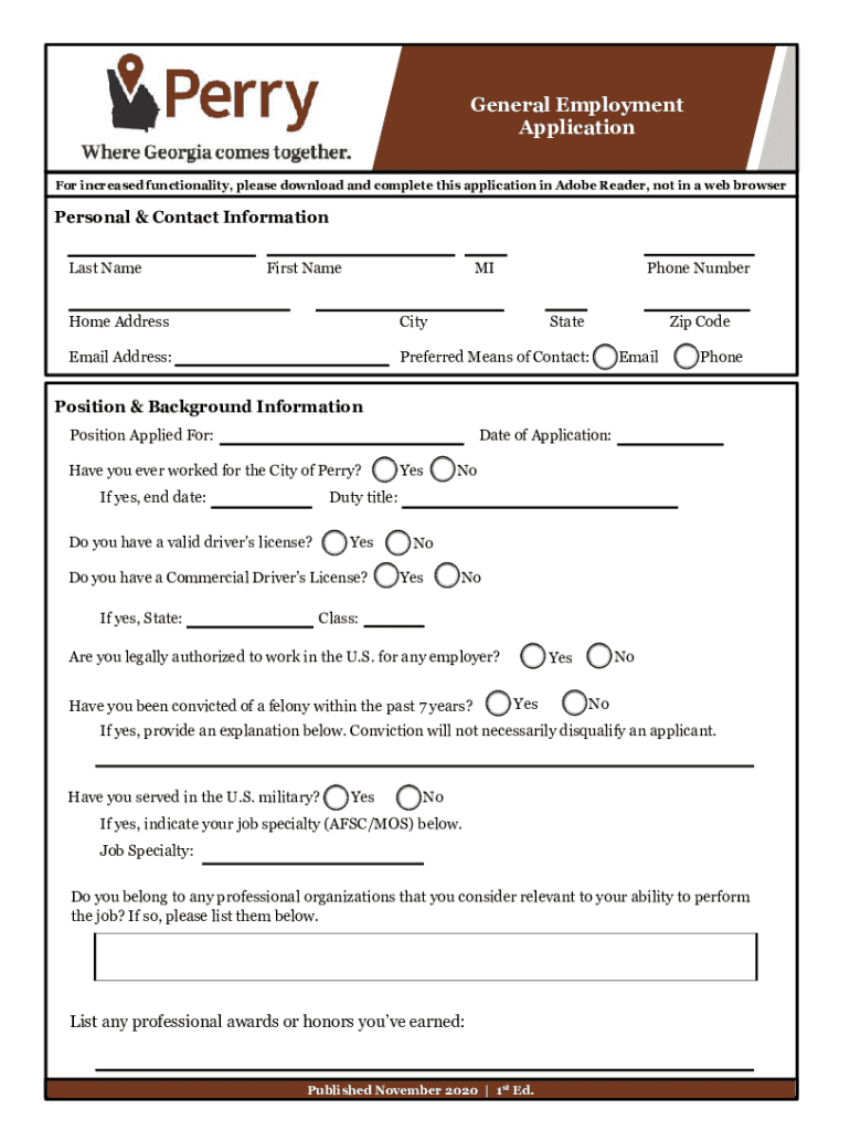 Fillable Online General Employment Application Fax Email Print - pdfFiller
