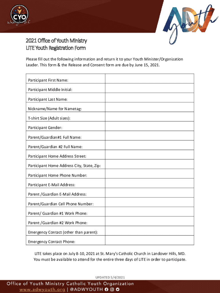 Fillable Online Youth Registration Form - Fill Out and Sign Printable ...