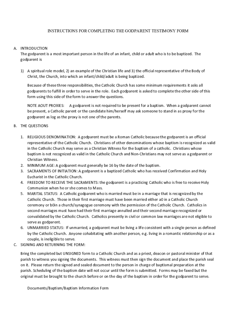 Fillable Online ADDENDUM #1A INSTRUCTIONS FOR COMPLETING THE GODPARENT ...