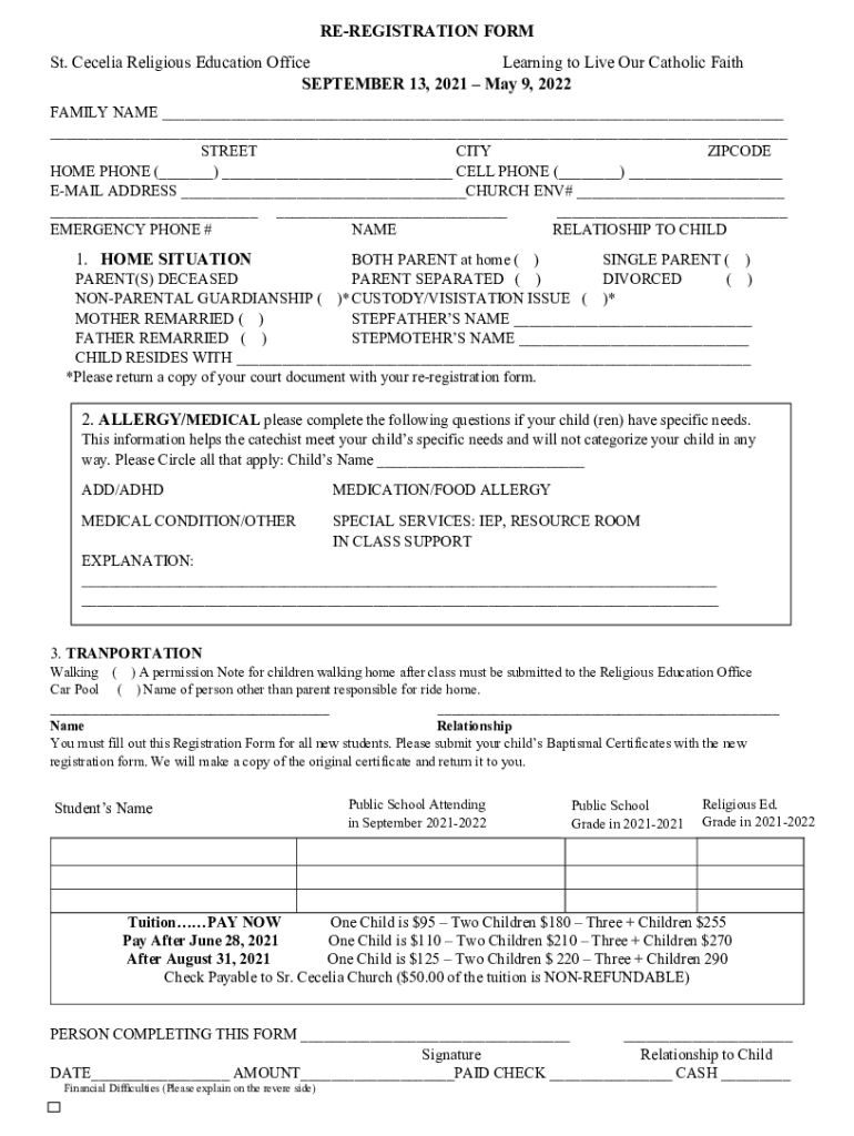 Fillable Online RE-REGISTRATION FORM GRADES 2-8 - cloudfront.net Fax ...