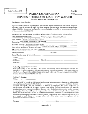 Fillable Online Parental/Guardian Consent Form & Liability Waiver ...