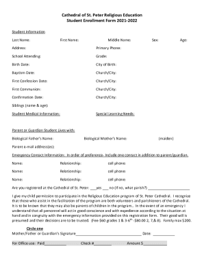 Fillable Online Cathedral of St. Peter Religious Education Student ...