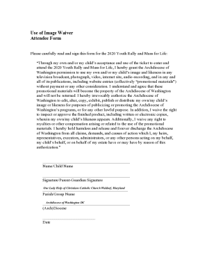 Fillable Online Fillable Online Use of Image Waiver Attendee Form Fax ...
