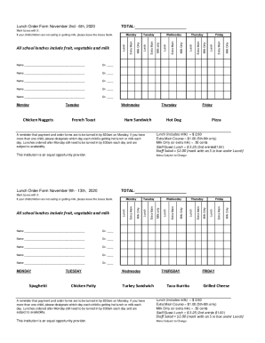 Fillable Online Lunch Order Form November 2nd - cloudfront.net Fax ...
