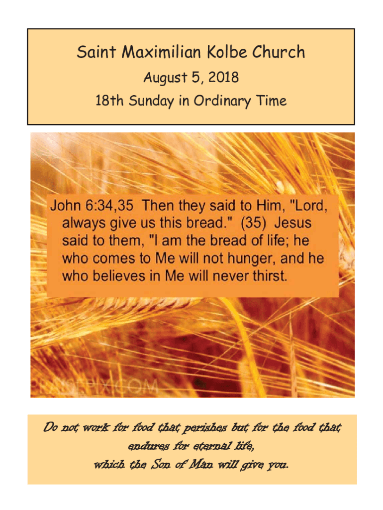 Fillable Online St. Maximilian Kolbe ChurchSt. John Paul II ParishThe ...