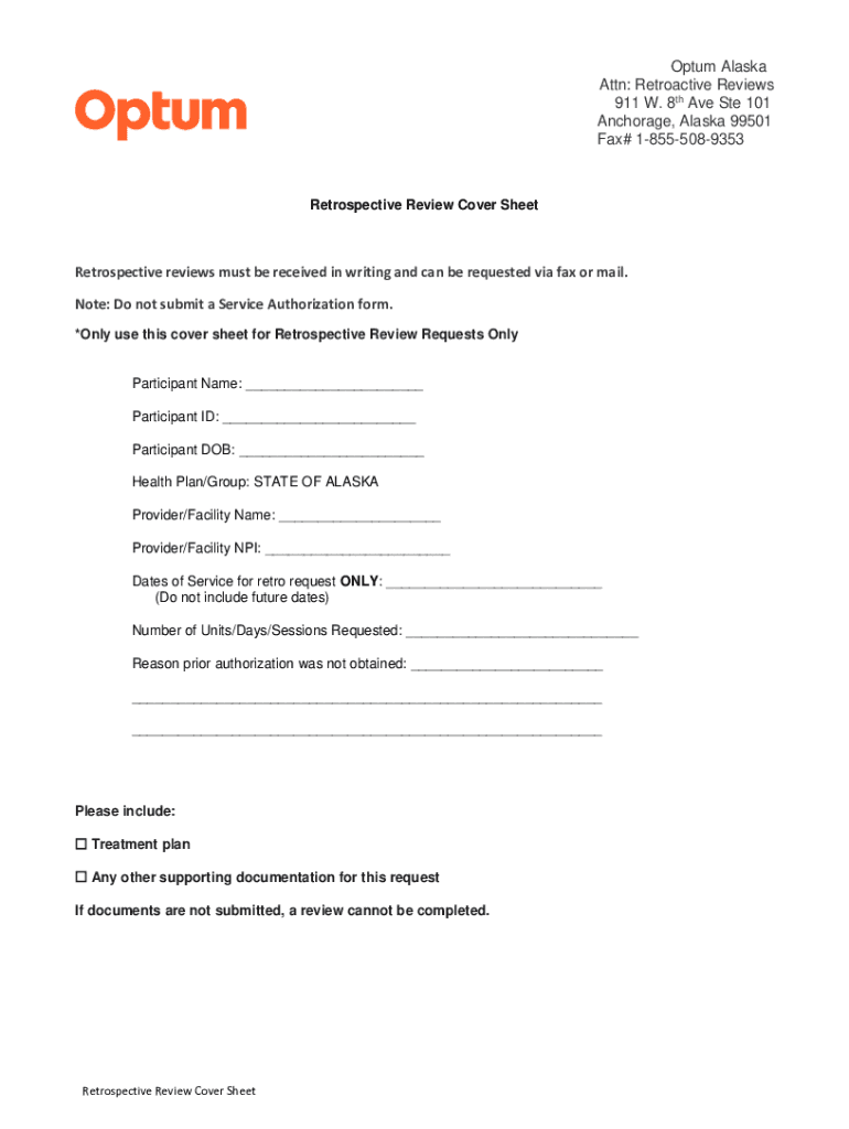 Fillable Online Retrospective Review Cover Sheet. Retrospective Review ...