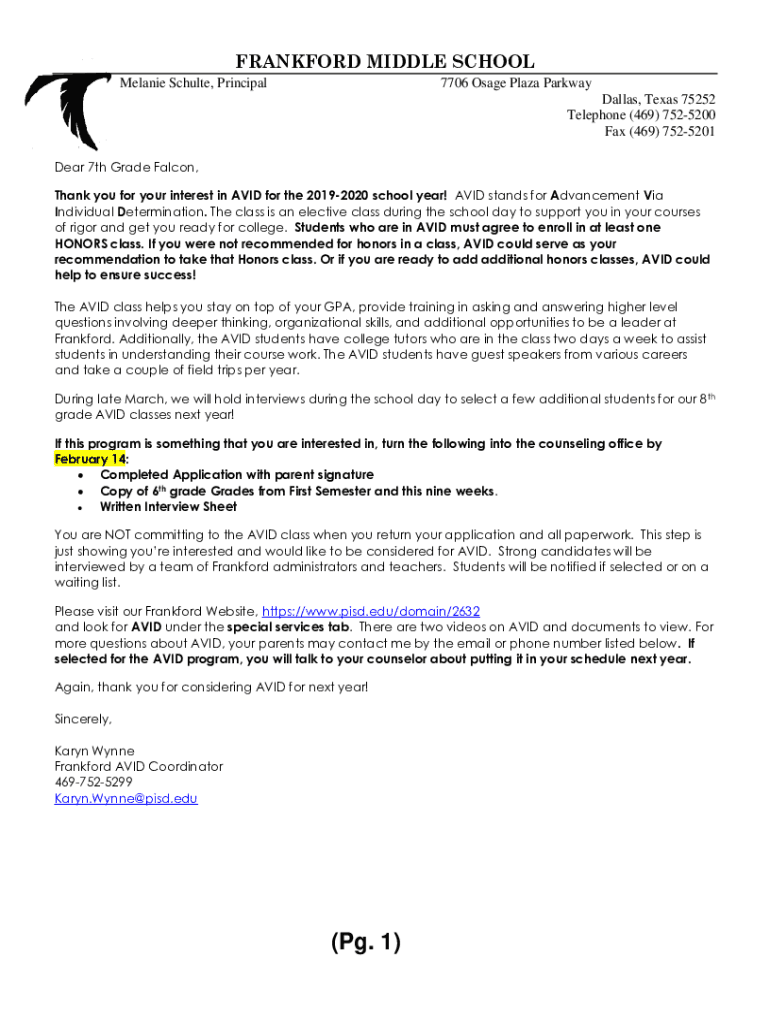 Fillable Online AVID: Advancement Via Individual Determination - Plano ...