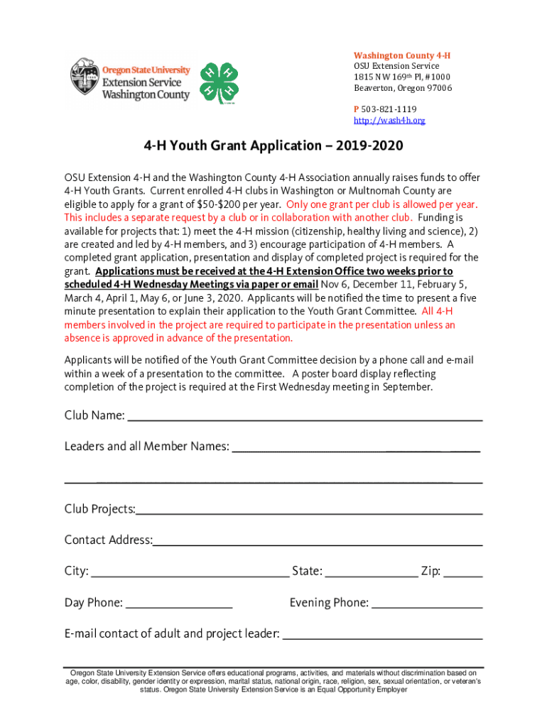 Fillable Online extension oregonstate 4-H in Washington ...