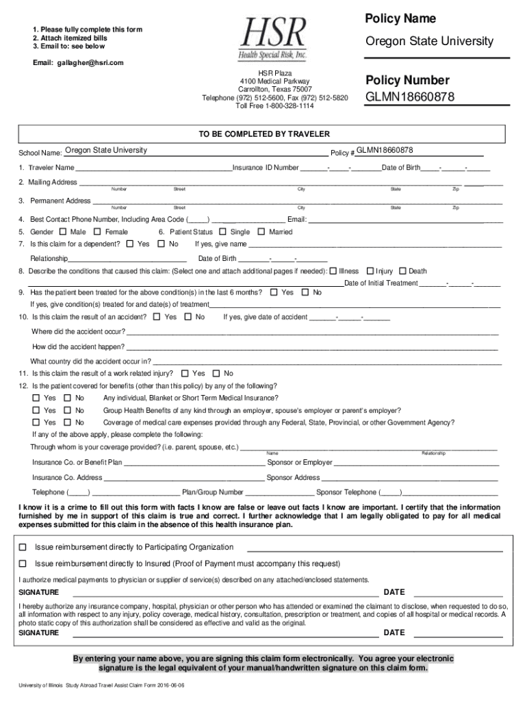 Fillable Online risk oregonstate Attach Itemized Bills to the Claim Form and Mail Sample Clauses ...