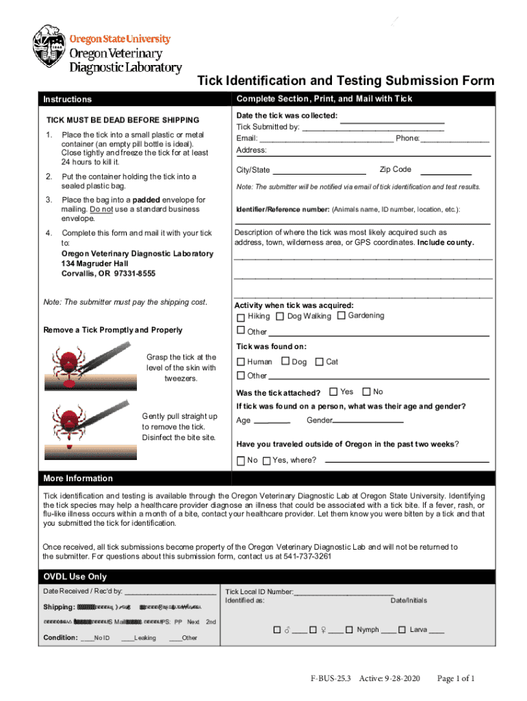Fillable Online Tick Identification and Submission Form - Department of ...