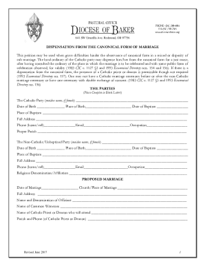 Fillable Online Dispensation from the Canonical Form of Marriage Fax ...