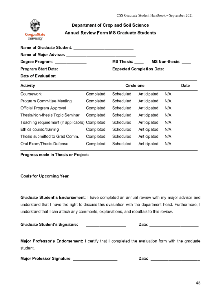 Fillable Online cropandsoil oregonstate Department of Crop and Soil Science Annual Review Form ...