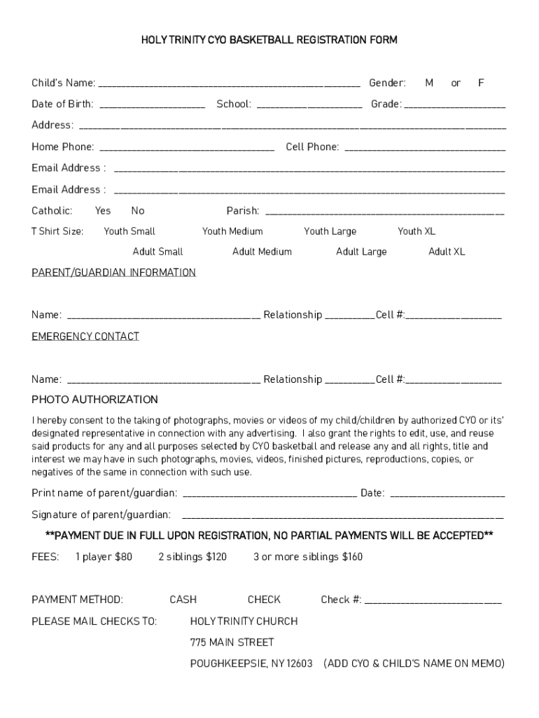 Fillable Online holy trinity cyo basketball registration form - cloudfront.net Fax Email Print ...