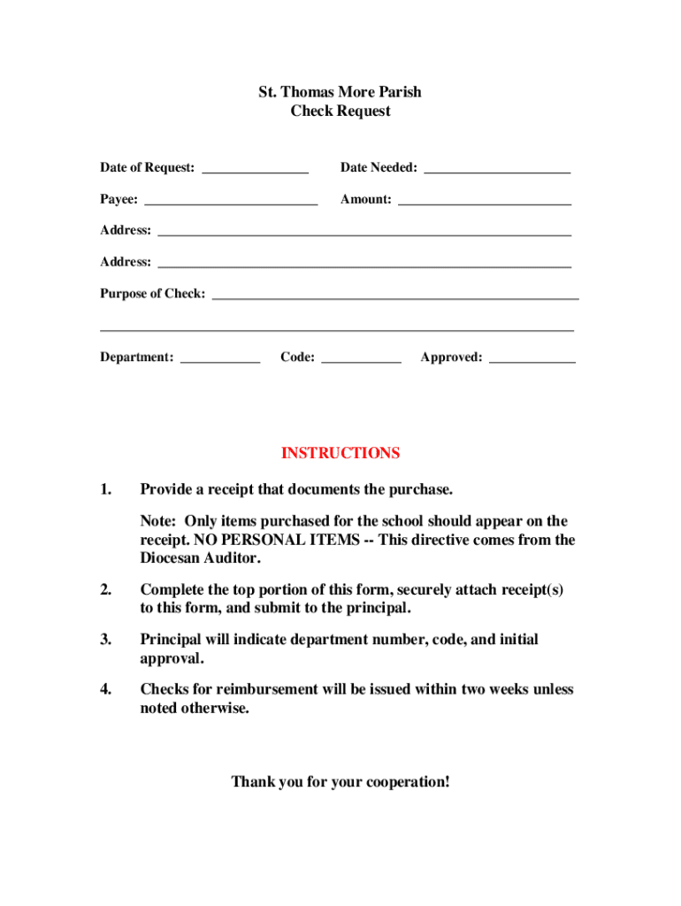 Fillable Online St. Thomas More Parish Check Request - cloudfront.net ...