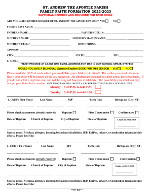 Fillable Online ST. ANDREW THE APOSTLE PARISH FAMILY FAITH ... Fax ...
