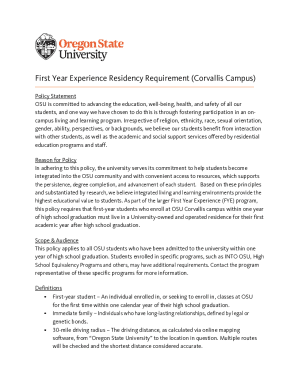Fillable Online First-Year Experience Live-On Residency Requirement Fax ...